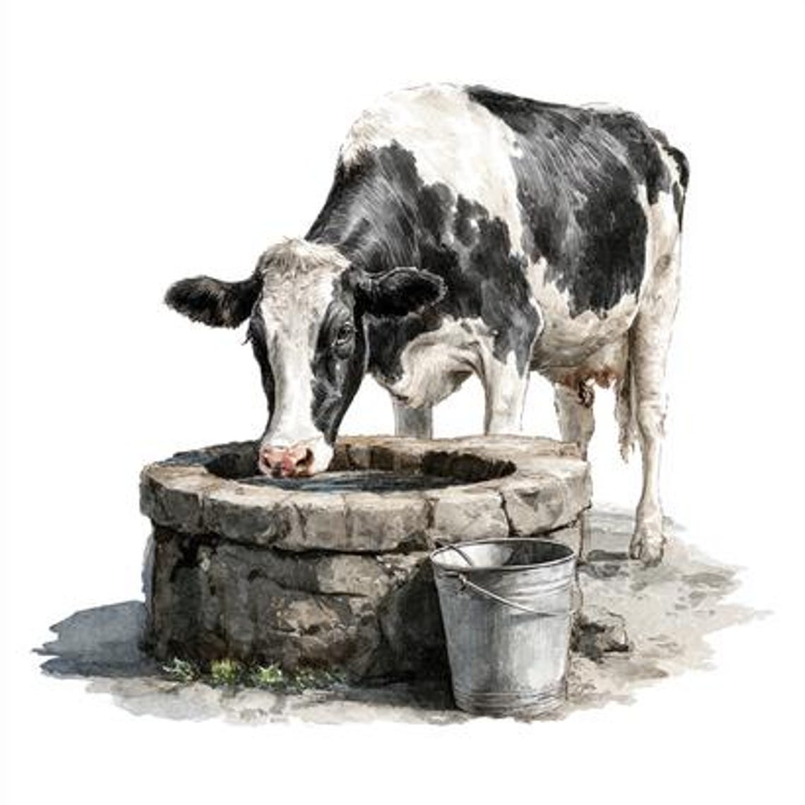 8 Cute Cow Drinking Water Clipart, Realistic Farm Yard Animals Clipart ...