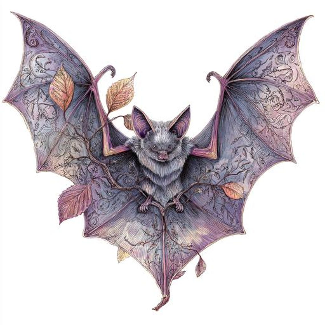 8 Fantasy Botanical Bat Clipart, Watercolor Printable, Scary Animals ...
