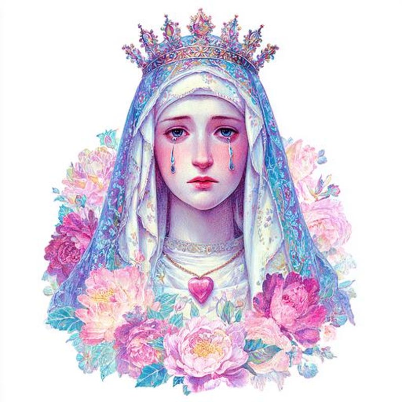 8 Our Lady Dolorosa Clipart, Virgin Mary of 7 Sorrows Watercolor ...