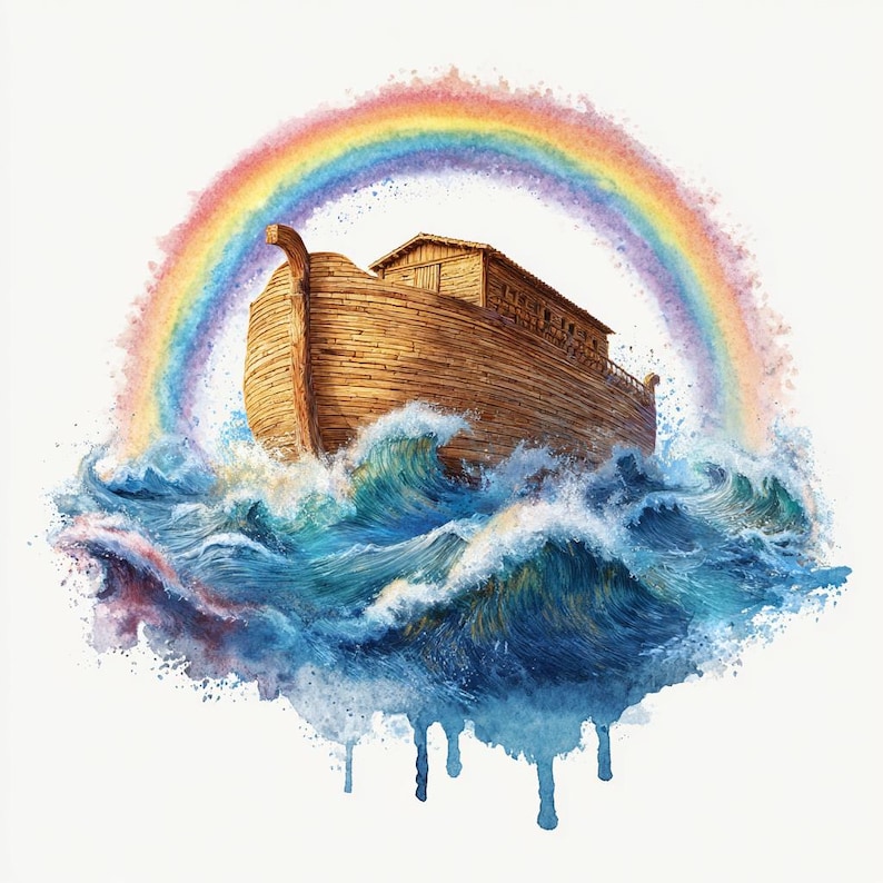 8 Noah’s Ark Clipart, Rainbow Sea Biblical Scene PNG, Noahs Ark ...