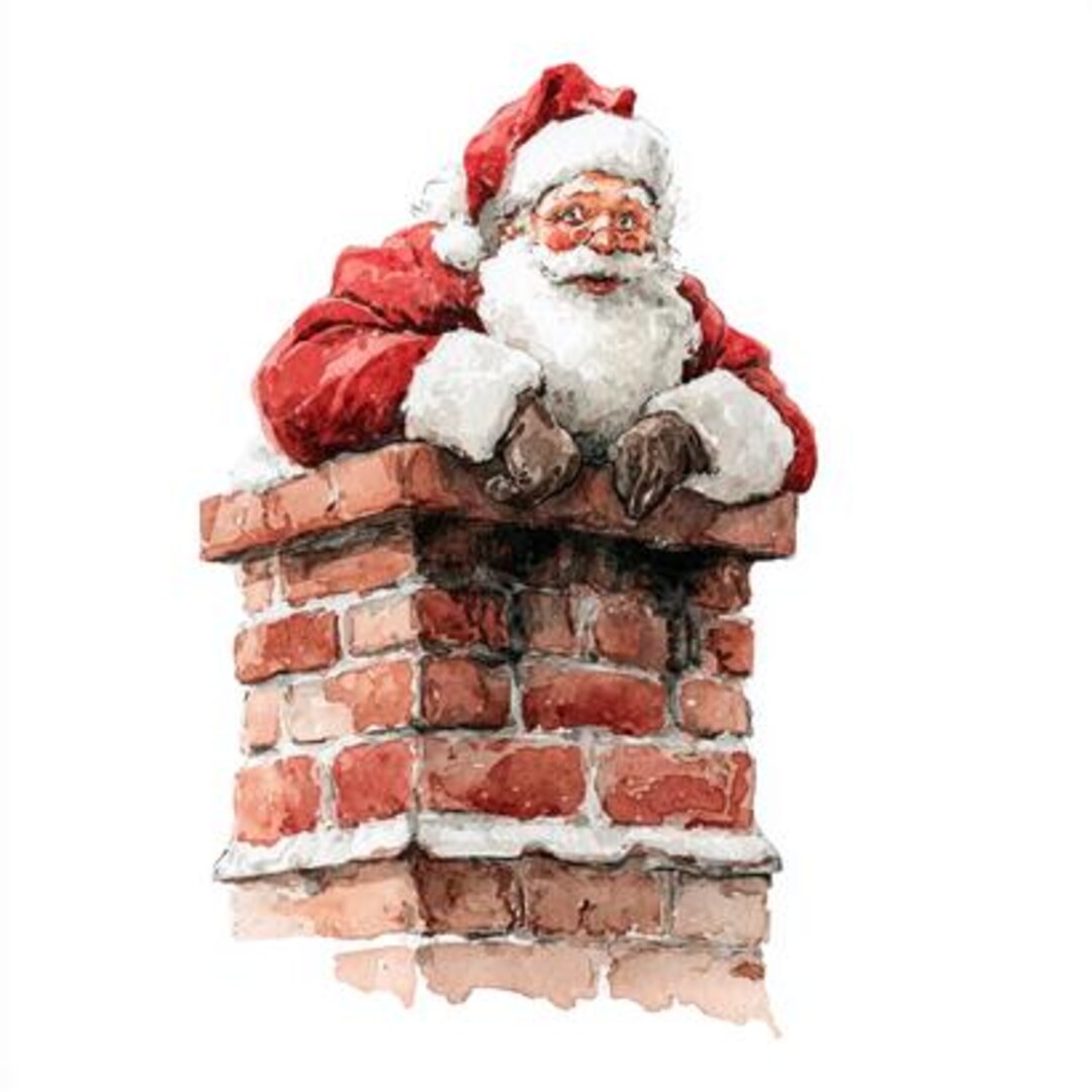 8 Santa on Chimney Clipart Christmas Cards, Watercolor Printable ...