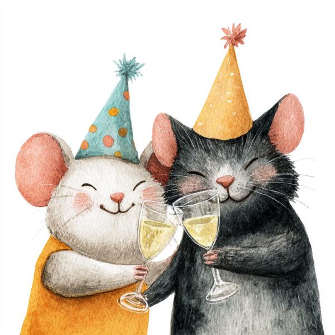 8 Cat Mouse Party Clipart, Celebrating Birthday Toast Kids Illustration ...