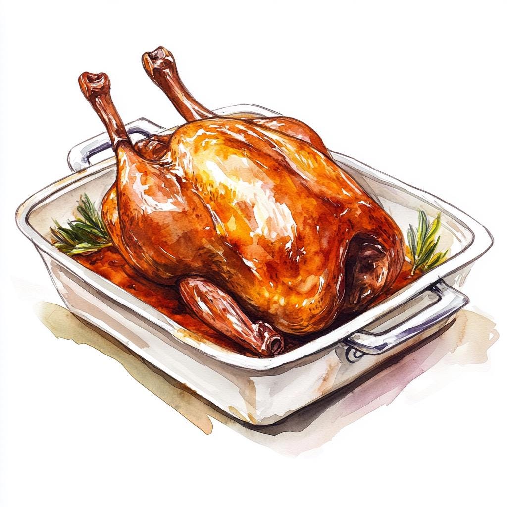 7 Roast Turkey Clipart Watercolor Printable for Recipe Books, Holiday ...