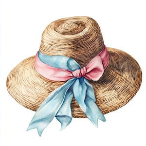 8 Women's Summer Sun Hat Clipart Vintage Hat Watercolor Printable Art ...