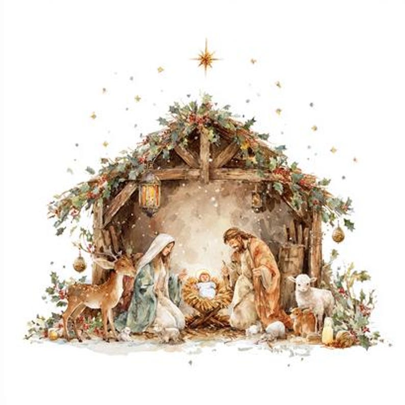 8 Nativity Clipart Christmas Baby Jesus in Manger Clipart Watercolor ...