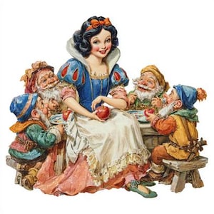8 Retro Snow White Clipart Fairy Tales Princess and Seven Dwarfs ...