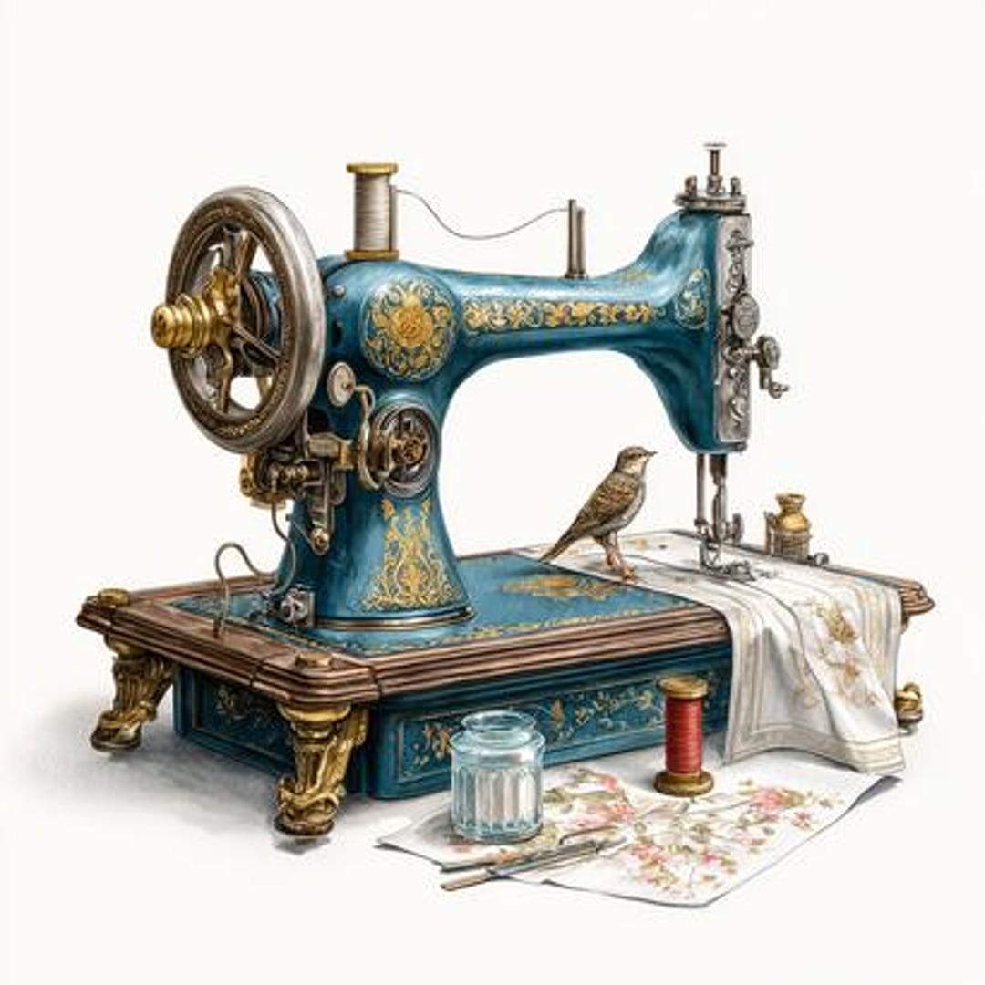 8 Vintage Sewing Machine Clipart Tailor Art Watercolor Printable High ...