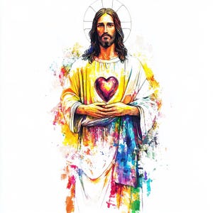 8 Sacred Heart of Jesus Clip Art Watercolor Jesus's Heart Printable ...
