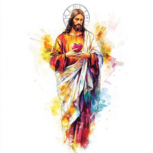 8 Sacred Heart of Jesus Clip Art Watercolor Jesus's Heart Printable ...