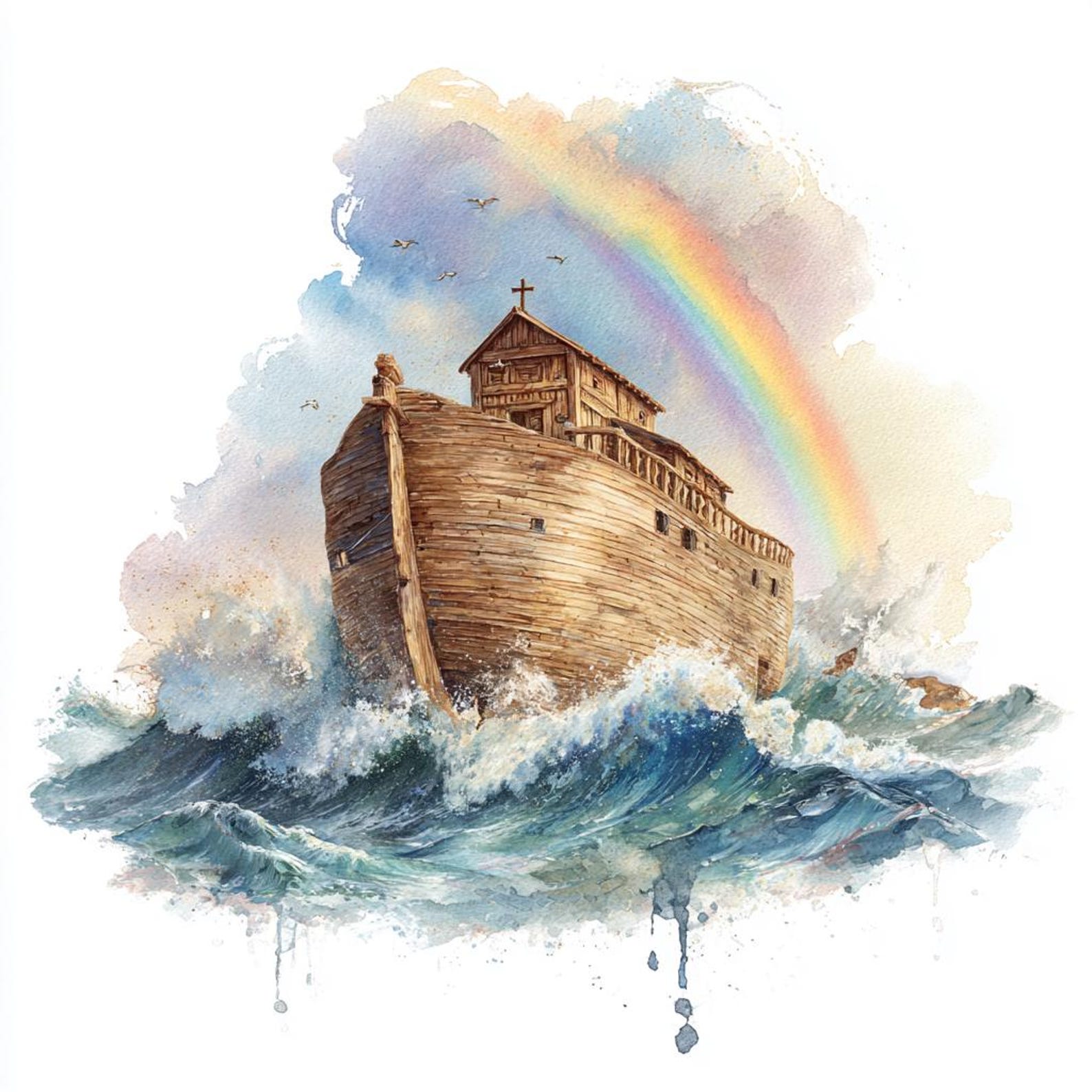 8 Noah’s Ark Clipart, Rainbow Sea Biblical Scene PNG, Noahs Ark ...