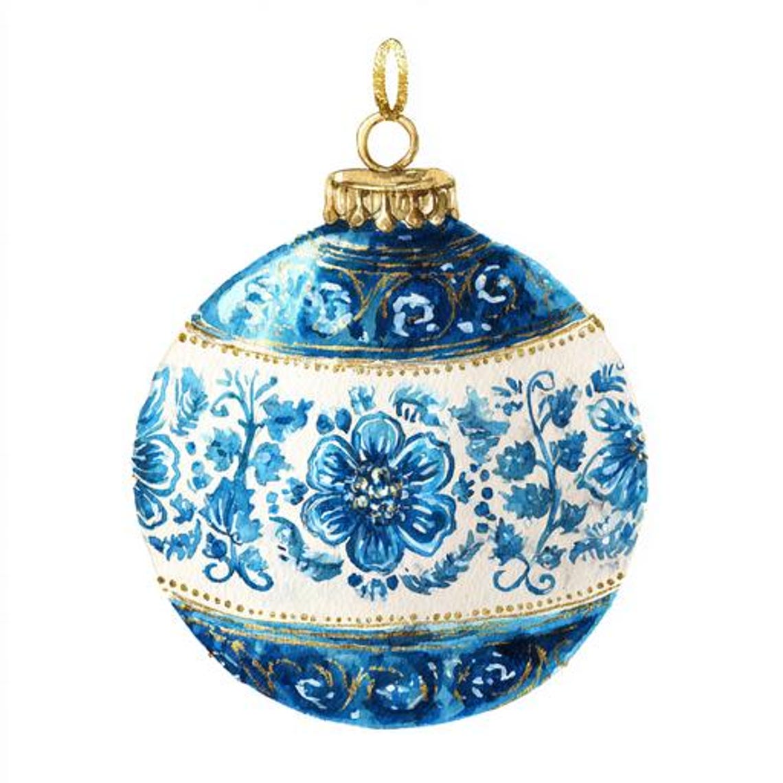 8 Blue Christmas Bauble Clipart, Chinoiserie Ornament, Watercolor ...