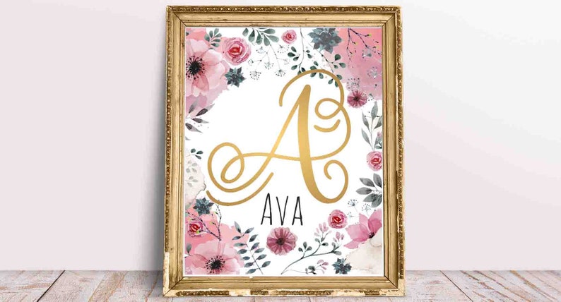 Floral Wreath Print Ava Nursery Name Decor Baby Girl Name - Etsy