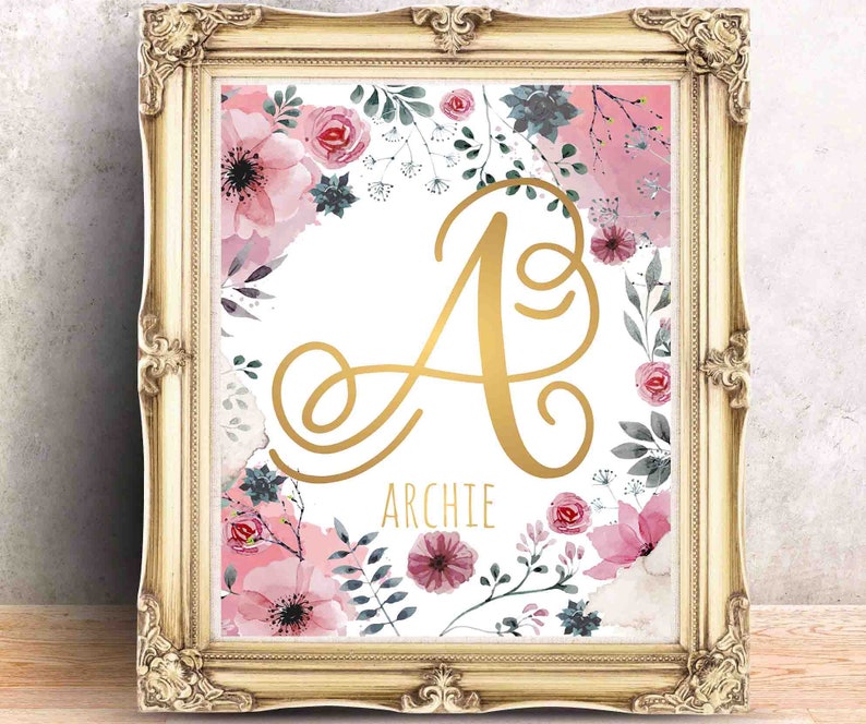 Archie, Printable Name Sign, Archie Name Sign, Golden Letters, Monogram ...