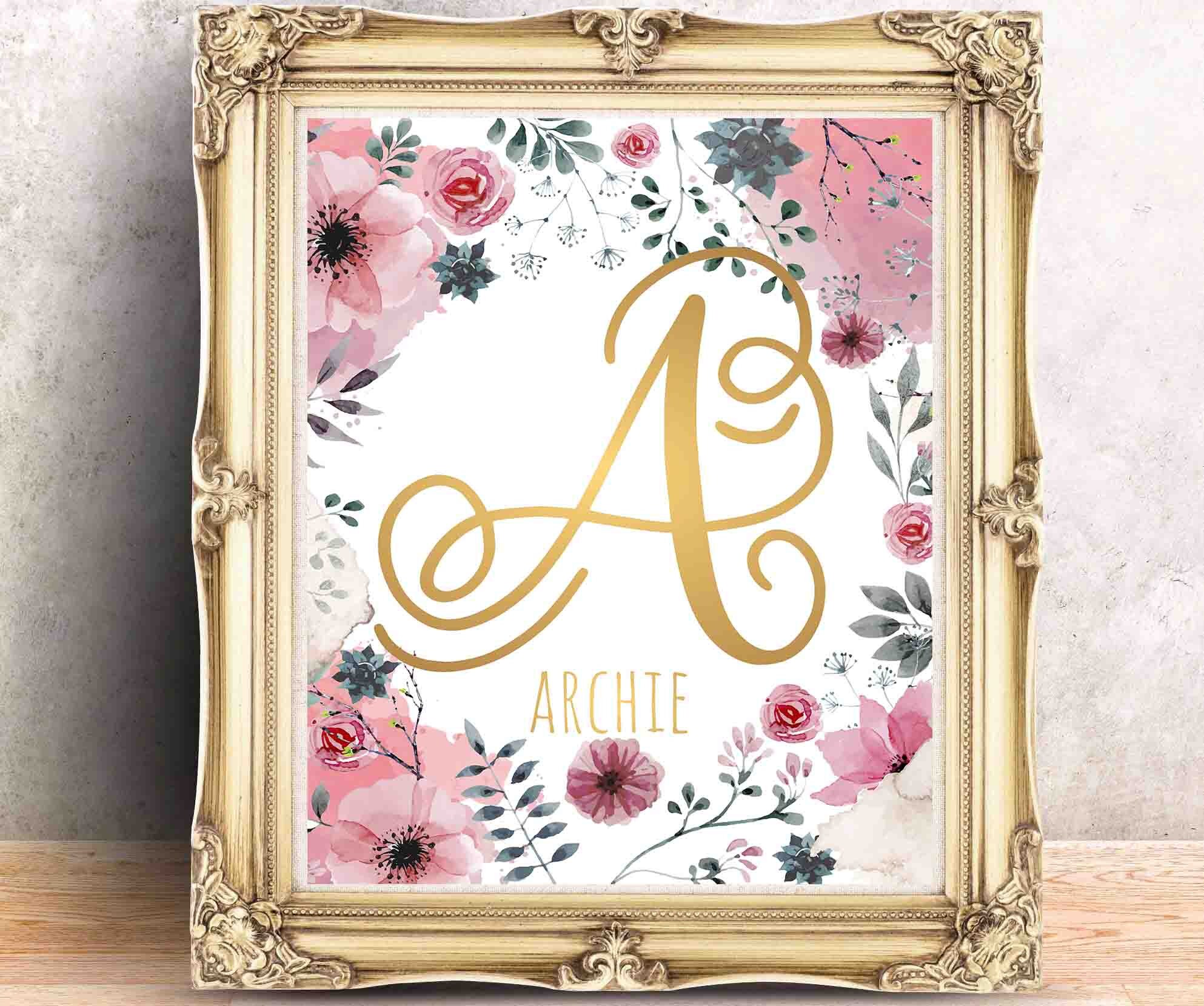 Archie, Printable Name Sign, Archie Name Sign, Golden Letters, Monogram ...