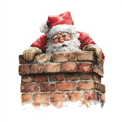 8 Santa on Chimney Clipart Christmas Cards, Watercolor Printable ...