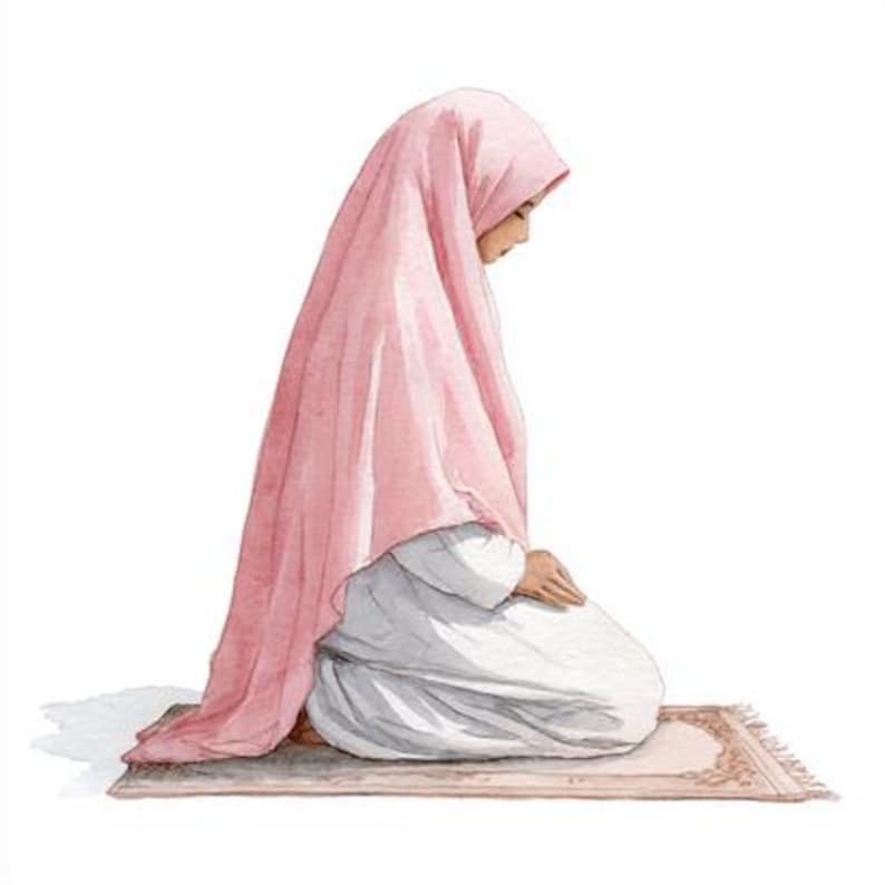 8 Muslim Islamic Girl Praying Clipart Traditional Watercolor Picture ...