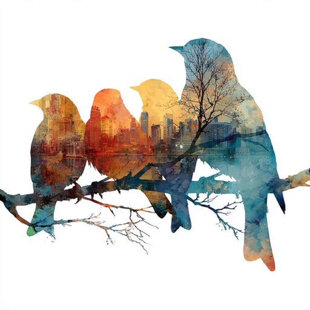 8 Abstract Birds Collage Clipart, Unique Modern Watercolor Printable ...