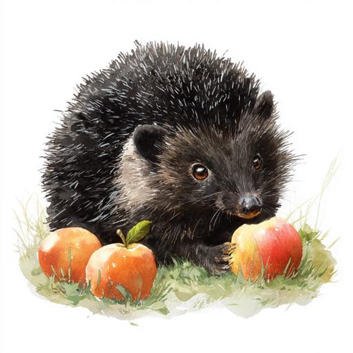 7 Hedgehog Clipart Eating Apples, Watercolor Printable, Card Making ...