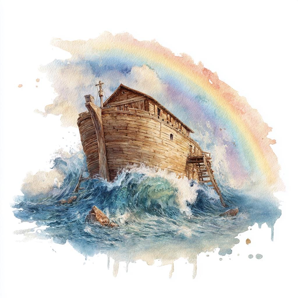 8 Noah’s Ark Clipart, Rainbow Sea Biblical Scene PNG, Noahs Ark ...