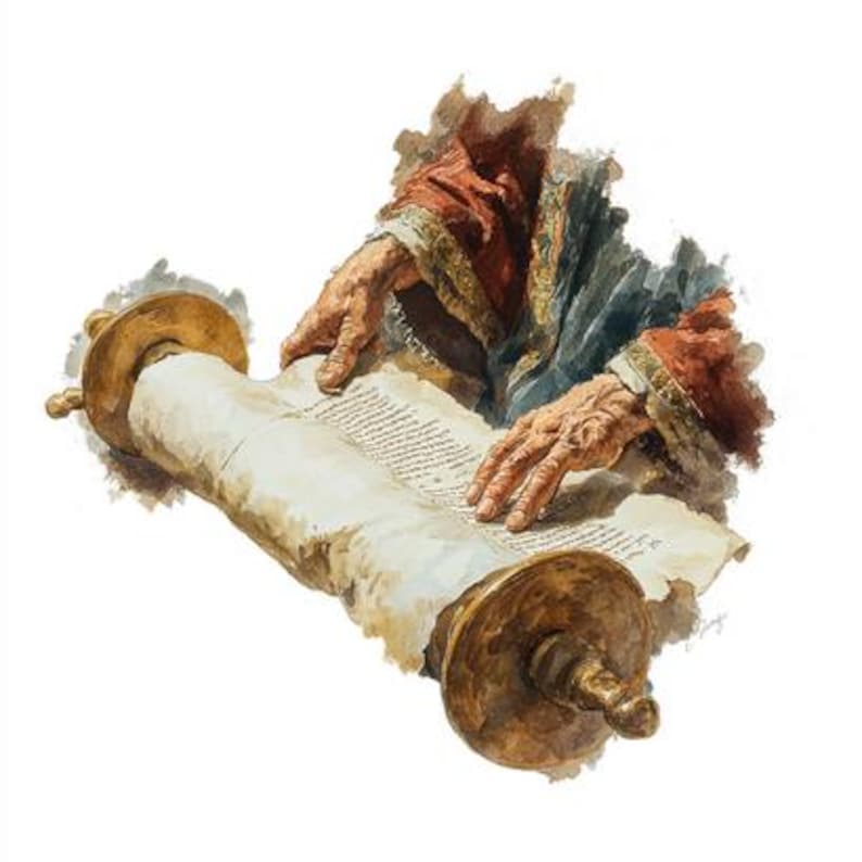 8 Torah Study, Jewish Symbols, Ancient Text Scripture Watercolor ...