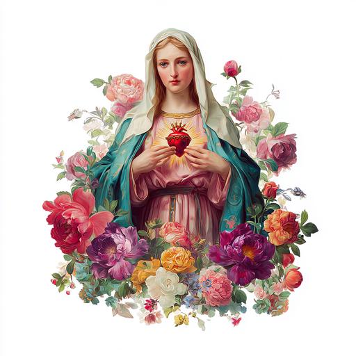 8 Our Lady of the Sacred Heart Clipart, Floral Virgin Mary Image ...