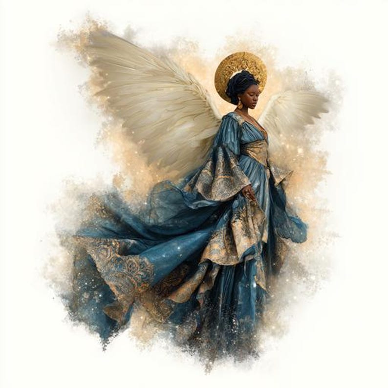 8 Black Woman Angel Clipart, Afro American Heavenly Guardian Angel ...