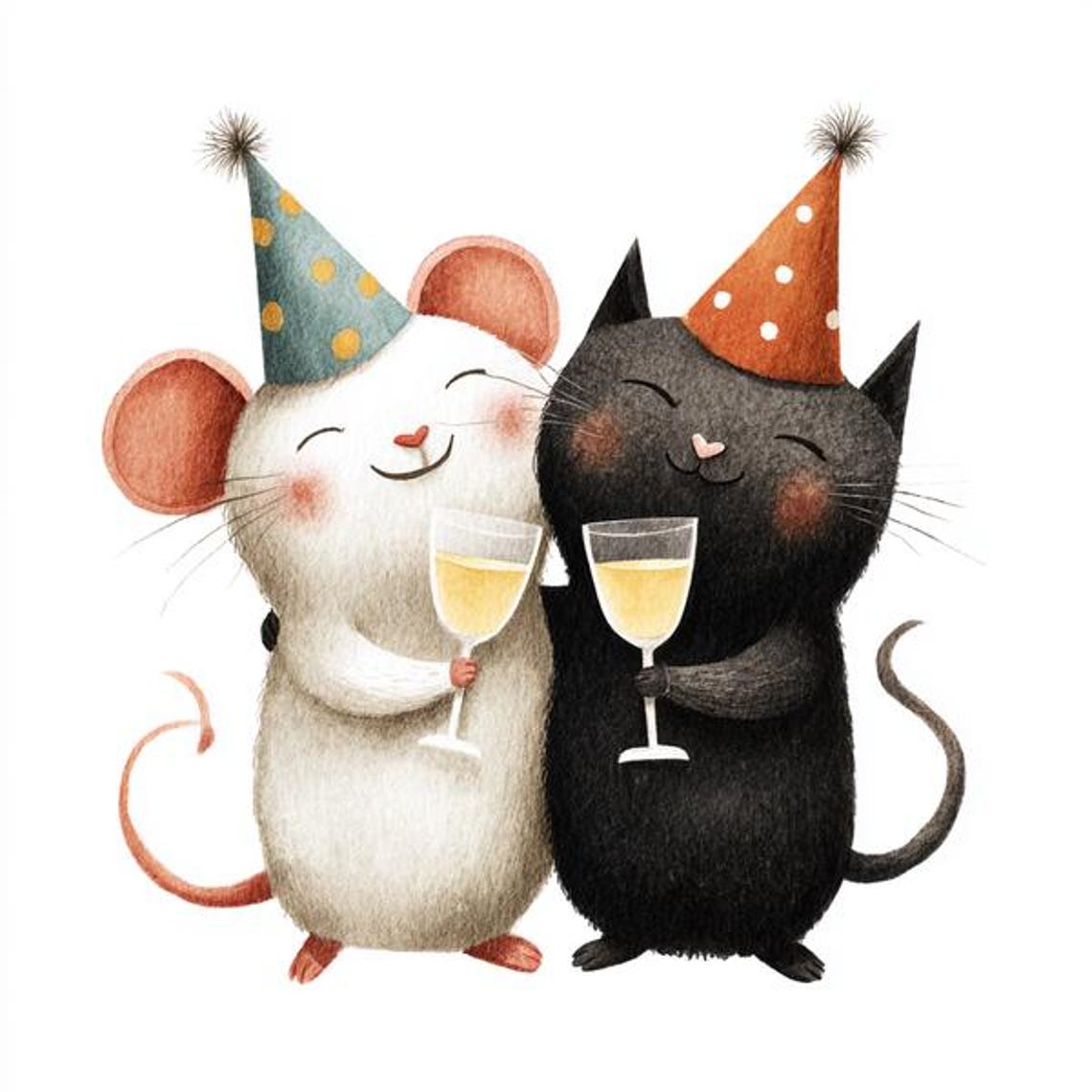 8 Cat Mouse Party Clipart, Celebrating Birthday Toast Kids Illustration ...