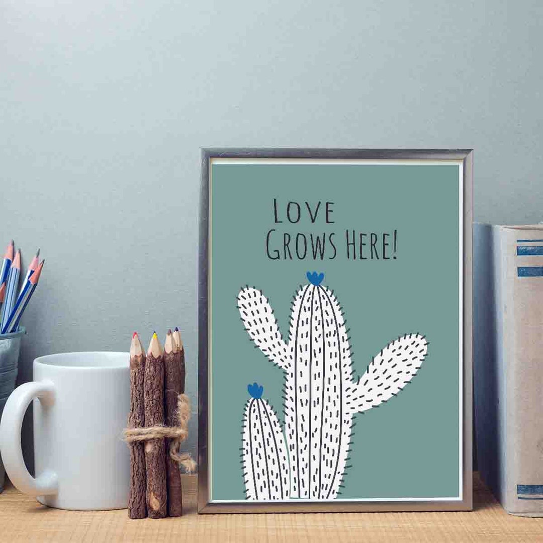 Cactus Printable Mint Print Love Grows Here Cactus Quotes Cactus Print ...