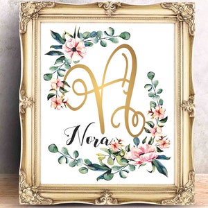 Nora Name Sign, Nora Baby Printable Baby Shower Gift Floral Monogram N ...