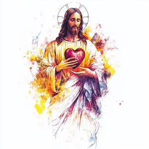 8 Sacred Heart of Jesus Clip Art Watercolor Jesus's Heart Printable ...