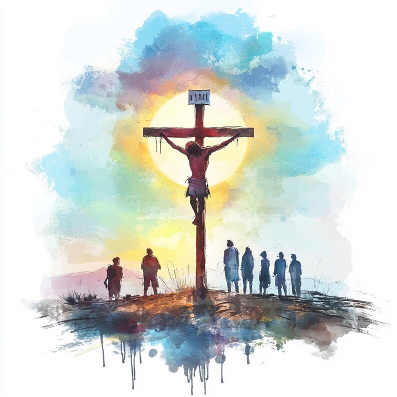 8 Jesus Crucifixion Clipart Golgotha Watercolor Christian Crucifix Art ...