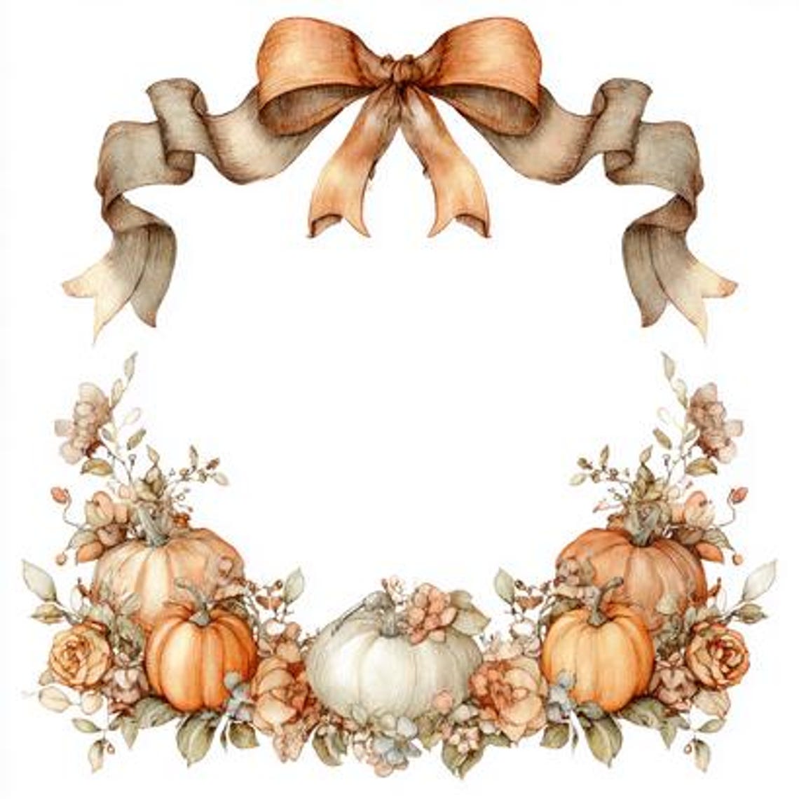 8 Boho Pumpkin Border Clipart Frame Flowers Leaves Wreath Watercolor ...