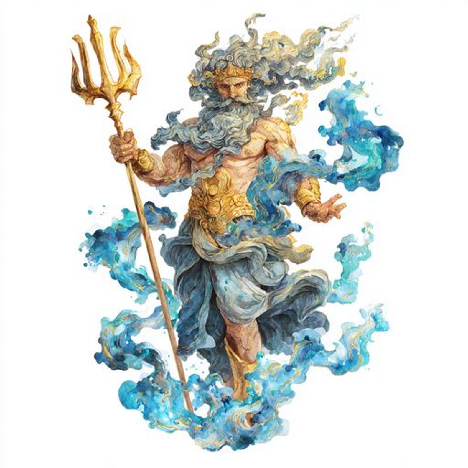 8 Poseidon Clipart: Neptune With Trident, Greek Mythology Watercolor ...