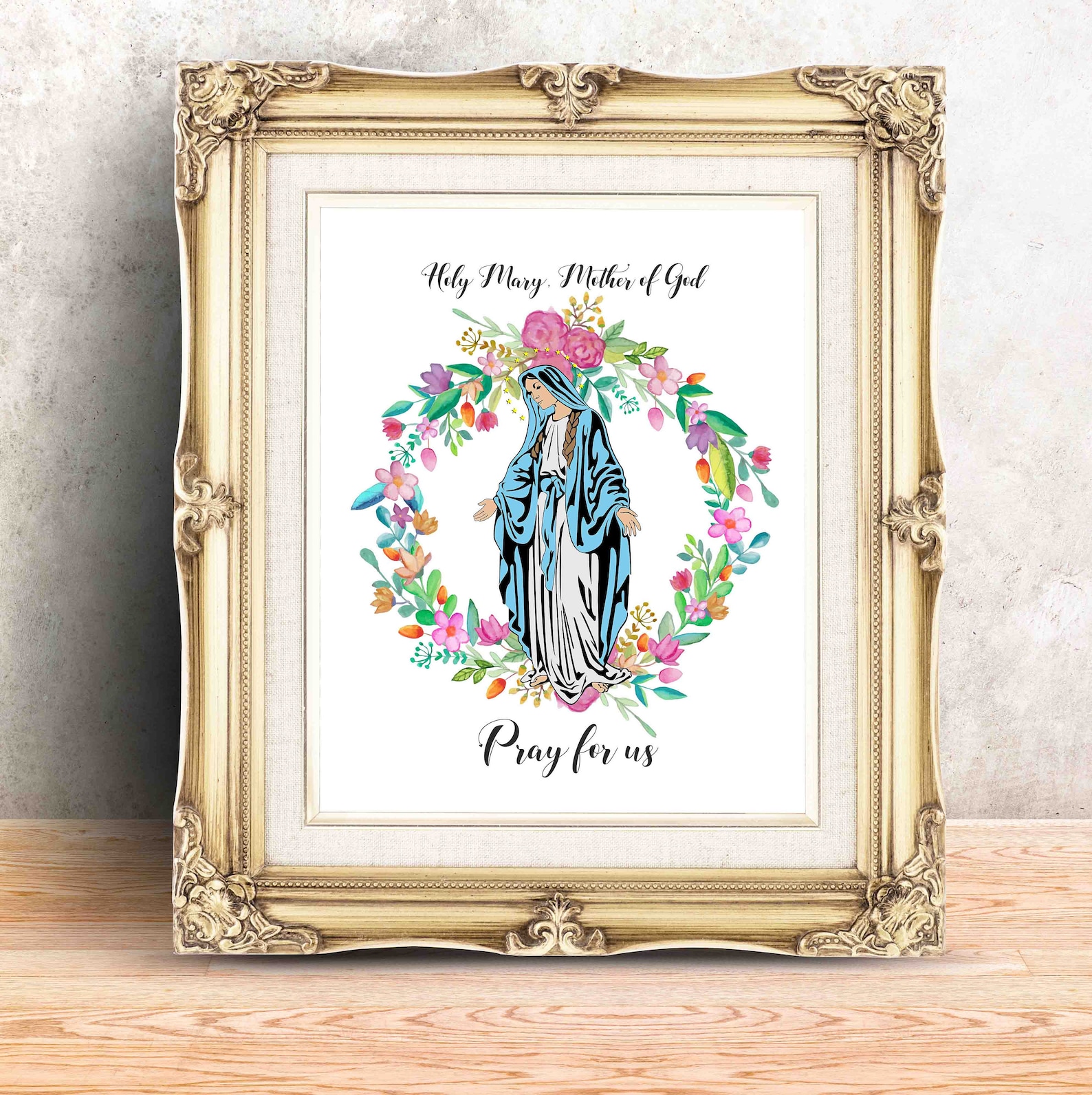 Virgin Mary Print Virgin Mary Wall Art Hail Mary Prayer Blessed Virgin ...