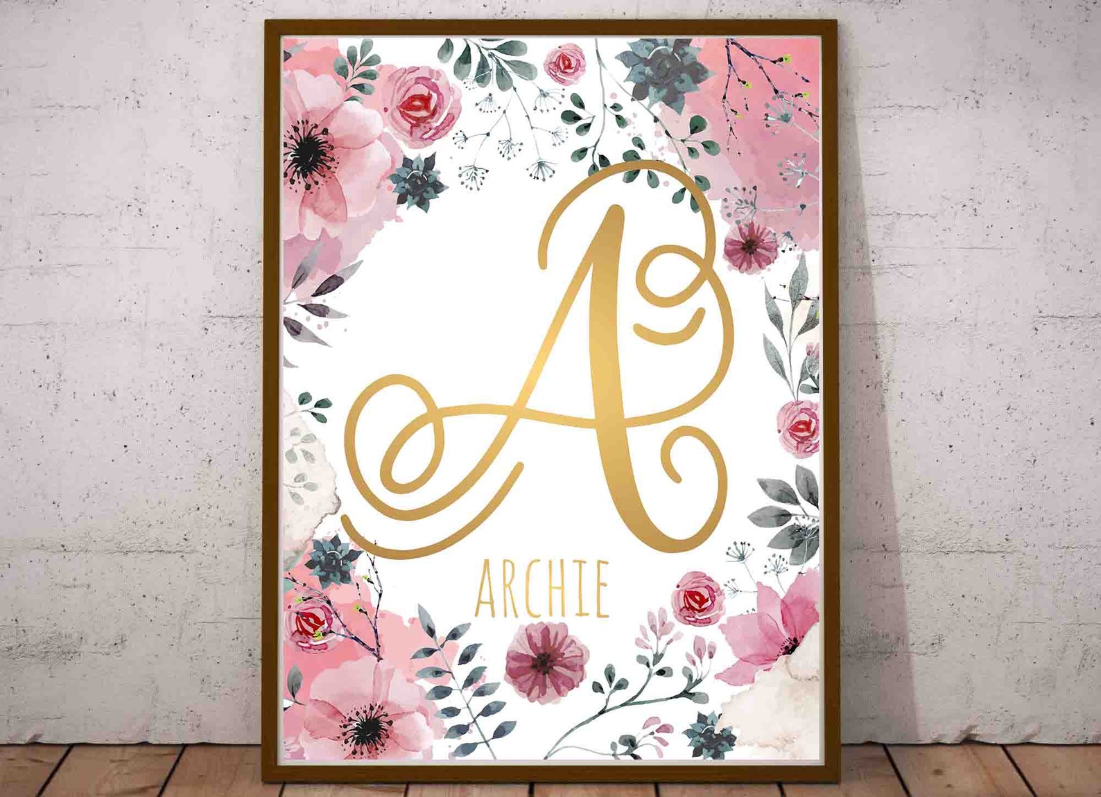 Archie, Printable Name Sign, Archie Name Sign, Golden Letters, Monogram ...
