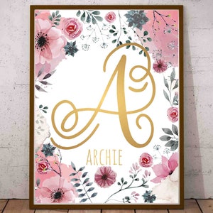 Archie, Printable Name Sign, Archie Name Sign, Golden Letters, Monogram ...