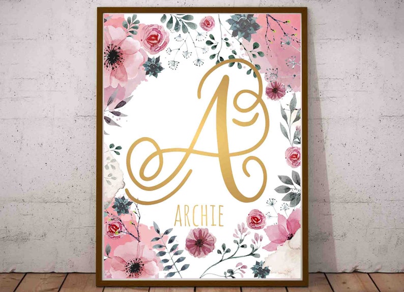 Archie, Printable Name Sign, Archie Name Sign, Golden Letters, Monogram ...
