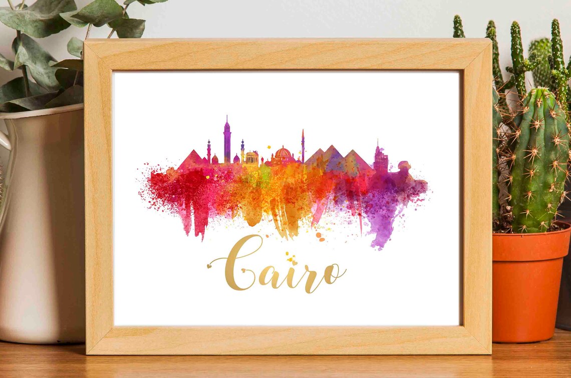 Cairo Map PRINTABLE Cairo Skyline Watercolor Cairo Travel | Etsy