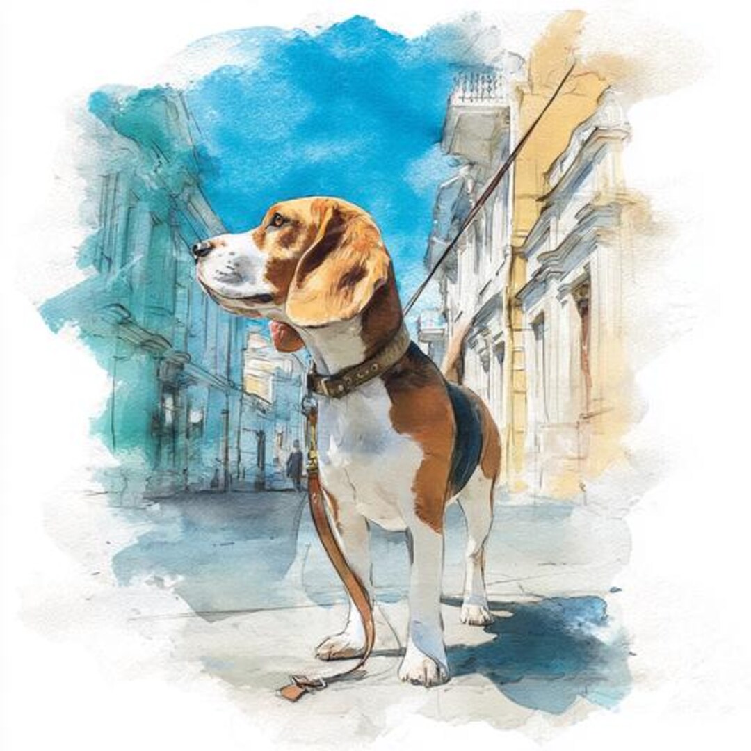 8 Cute Beagle Dog Clipart, Street Pet Portrait, Watercolor Printable ...