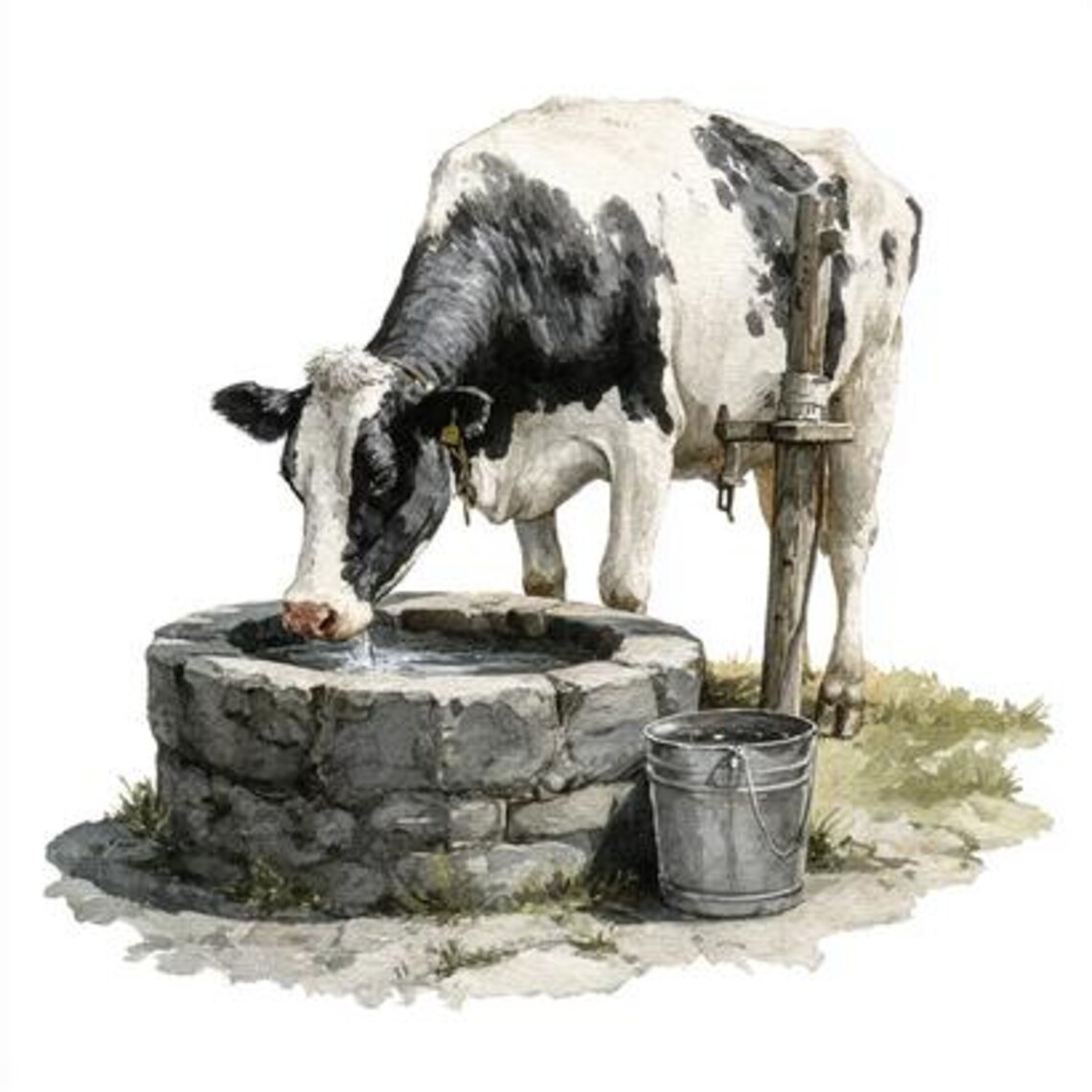 8 Cute Cow Drinking Water Clipart, Realistic Farm Yard Animals Clipart ...