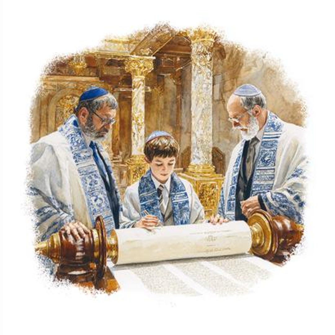 8 Bar Mitzvah Scene Jewish Boy Clipart, Synagogue Ceremony Watercolor ...