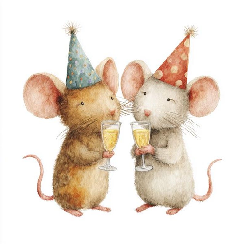 8 New Year Mice Party Clipart, Kids Illustration Celebration Toast Wall ...