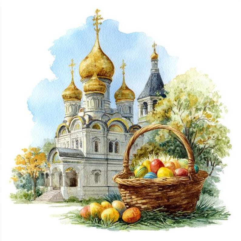 8 Orthodox Easter Clipart Russian Eggs Basket Watercolor Printable ...