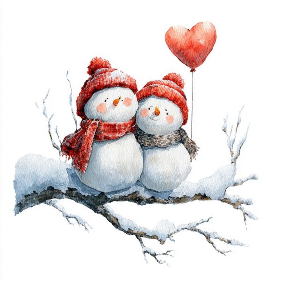 8 Valentine Snowmen Heart Balloon Clipart, Watercolor Printable ...