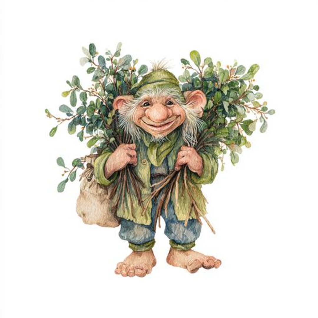 8 Christmas Mistletoe Gnome Clipart, Watercolor Printable, Digital ...
