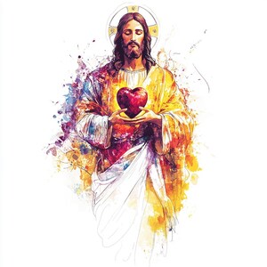 8 Sacred Heart of Jesus Clip Art Watercolor Jesus's Heart Printable ...