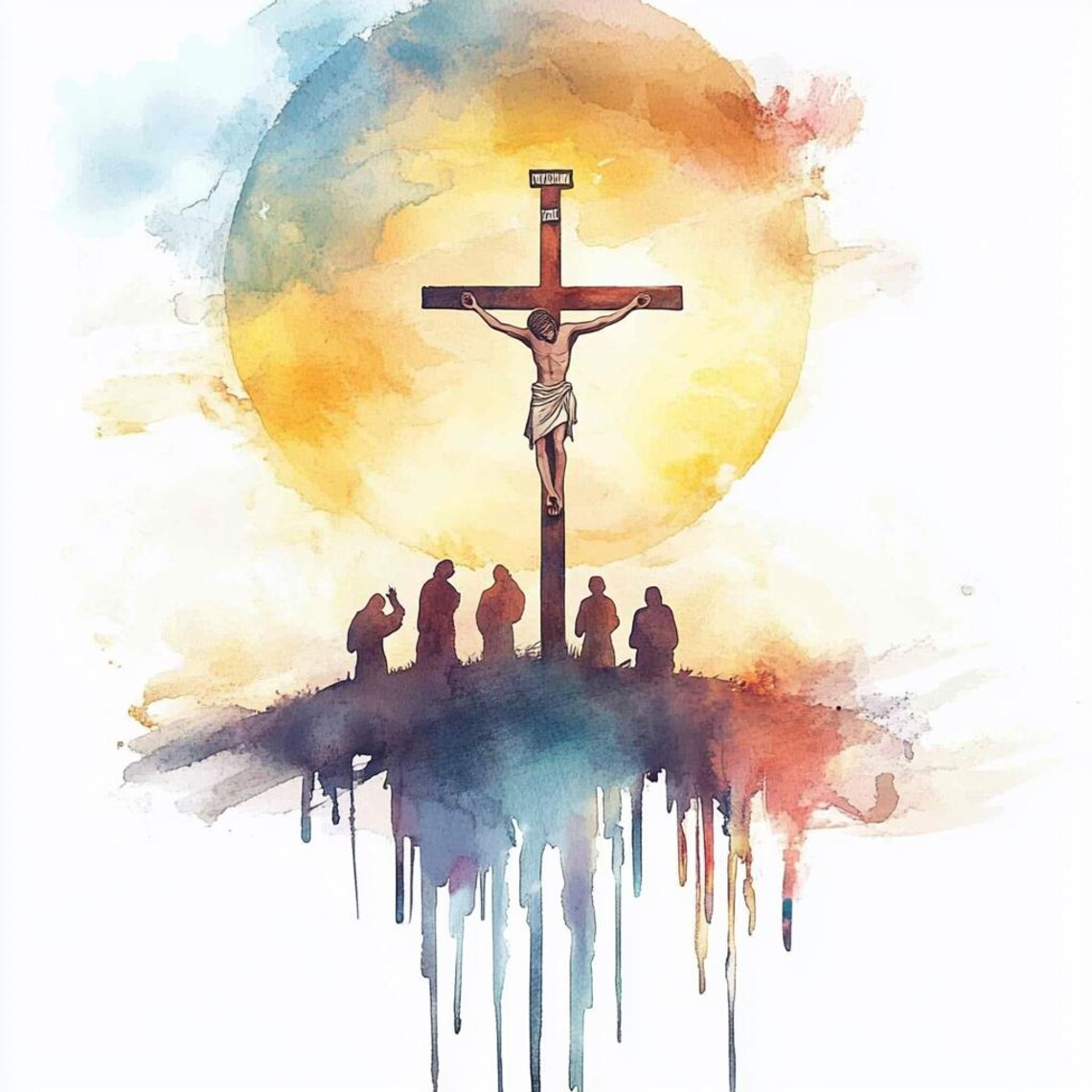 8 Jesus Crucifixion Clipart Golgotha Watercolor Christian Crucifix Art ...