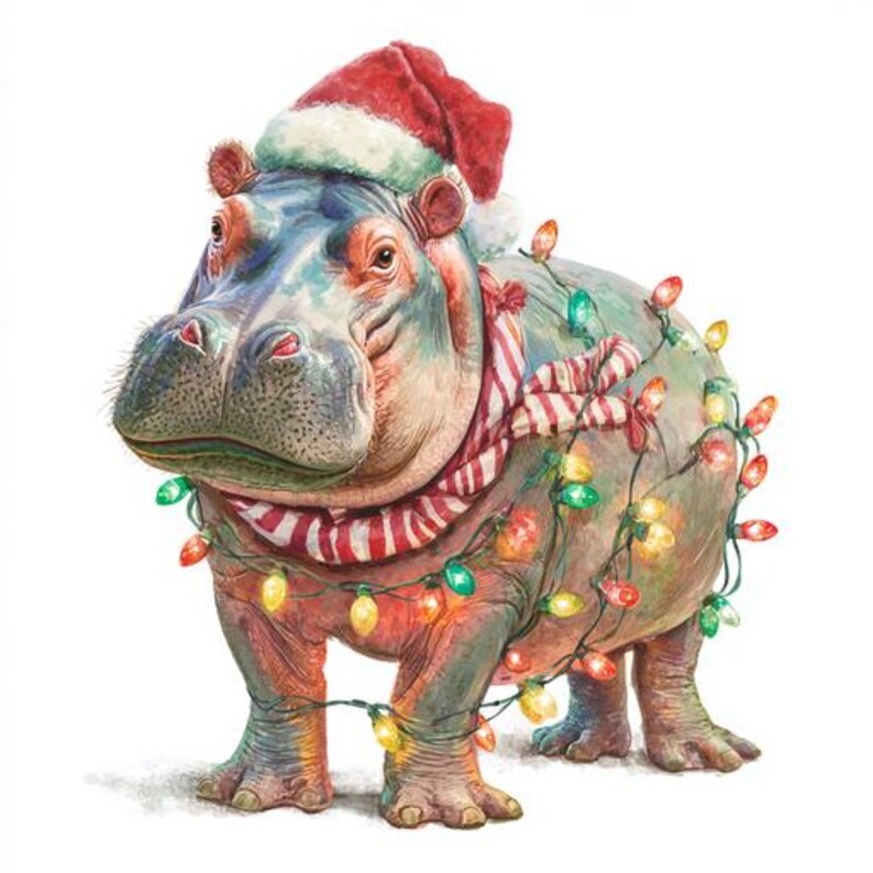 8 Santa Hippo Clipart, Christmas Animal Image Watercolor Printable ...