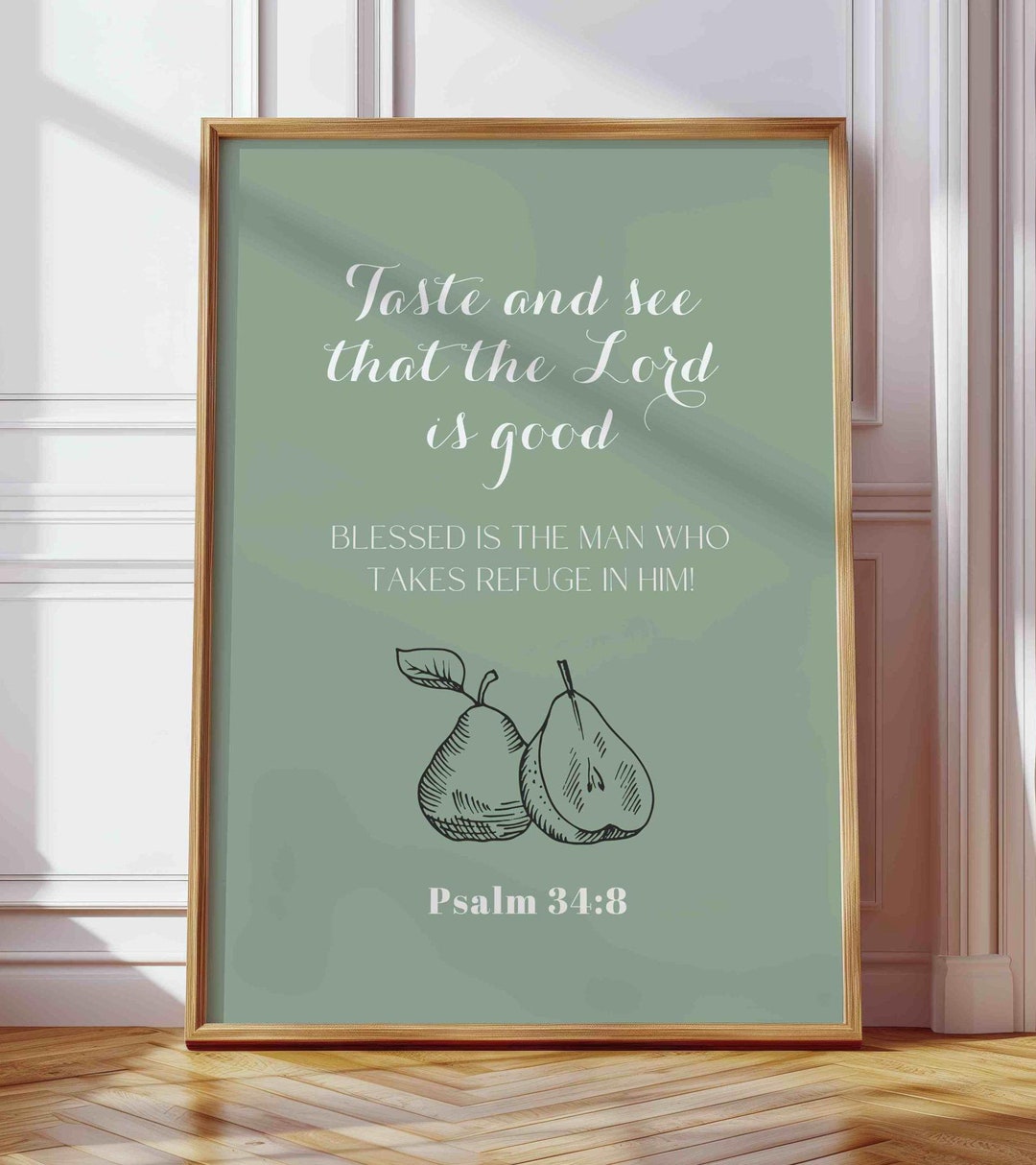 Psalm 34:8, Kitchen Scripture Green, Christian Minimalist Wall Art ...