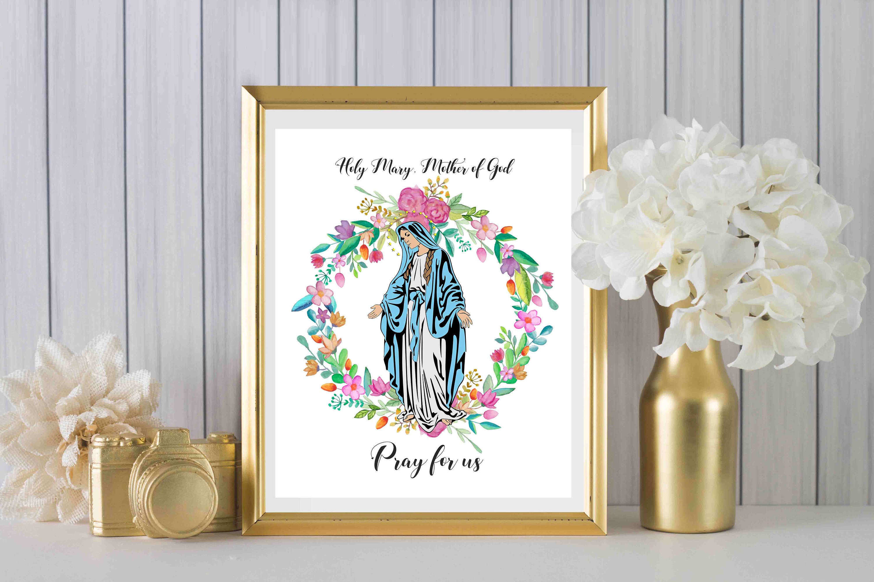 Virgin Mary Print Virgin Mary Wall Art Hail Mary Prayer Blessed Virgin ...